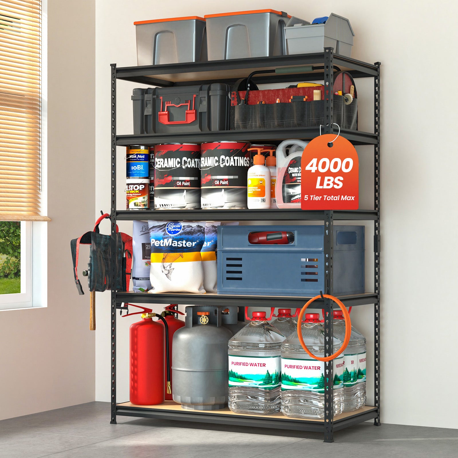 DYNALOAD Basic 4000 LBS Capacity 5-Tier Garage Shelving 48"W x 24"D x ...