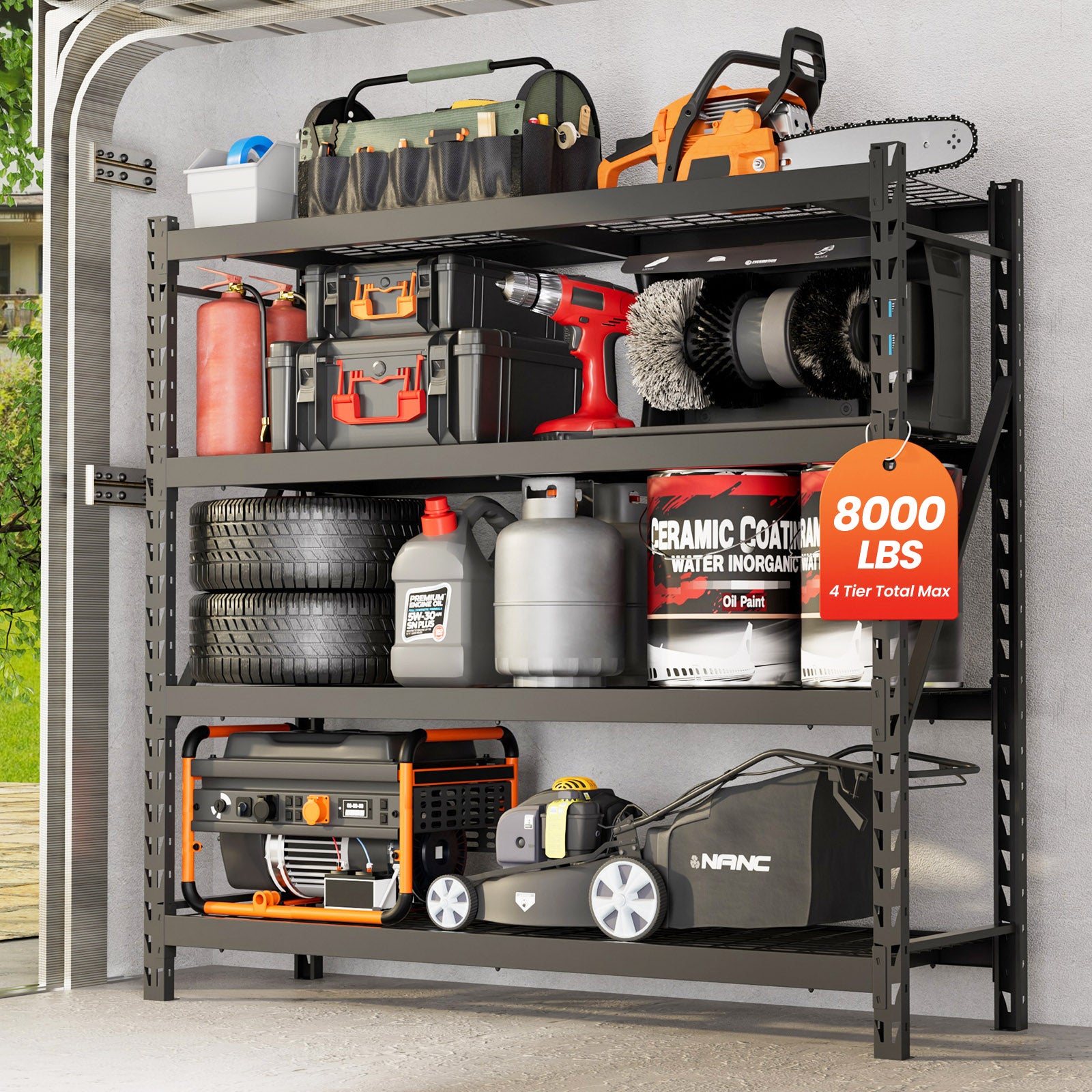 DYNALOAD PREMIUM 8000 Lbs Capacity Garage Shelves 4 Tier 77"W x 24"D x ...
