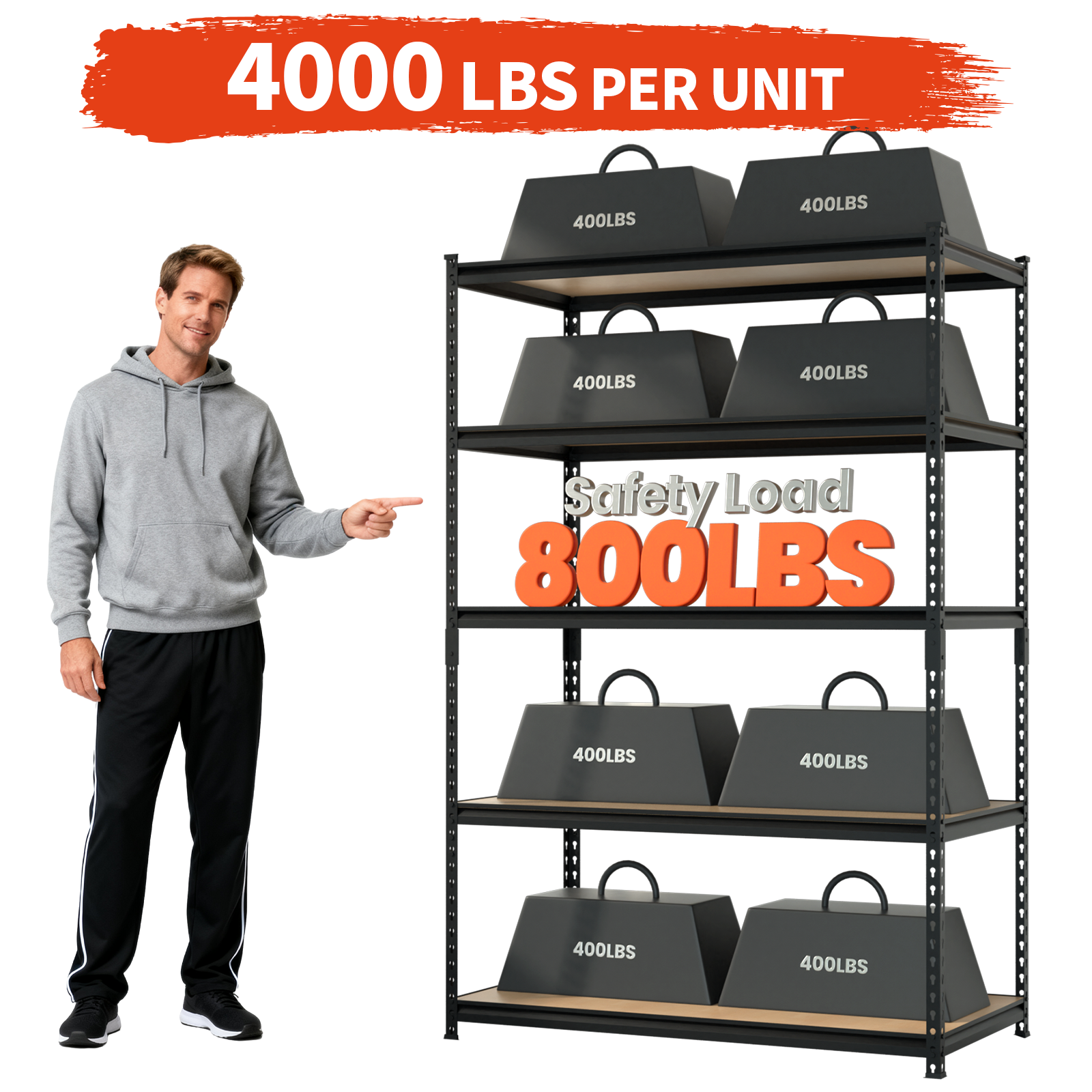 DYNALOAD Basic 4000 LBS Capacity 5-Tier Garage Shelving 48"W x 24"D x ...