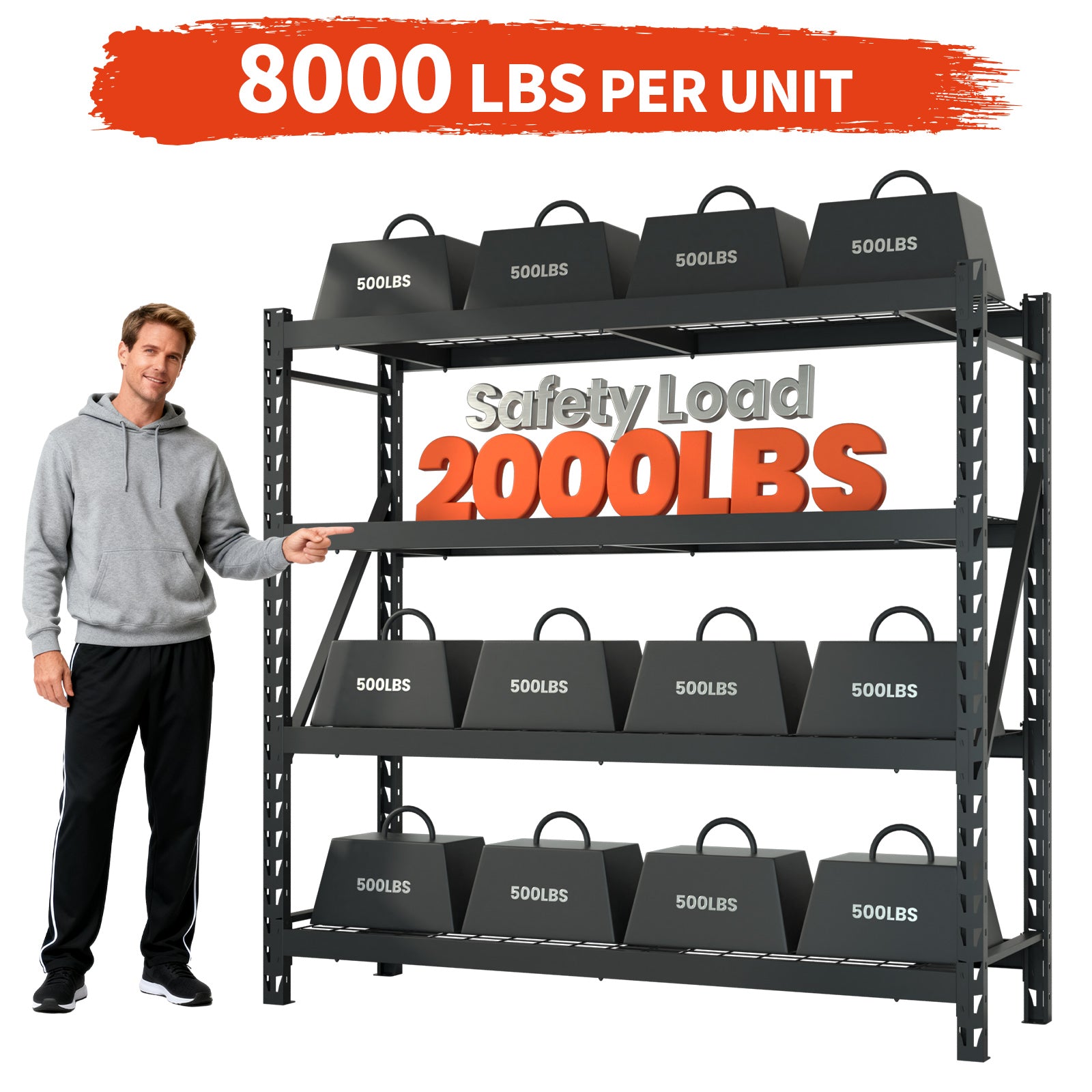 DYNALOAD PREMIUM 8000 Lbs Capacity Garage Shelves 4 Tier 77"W x 24"D x ...